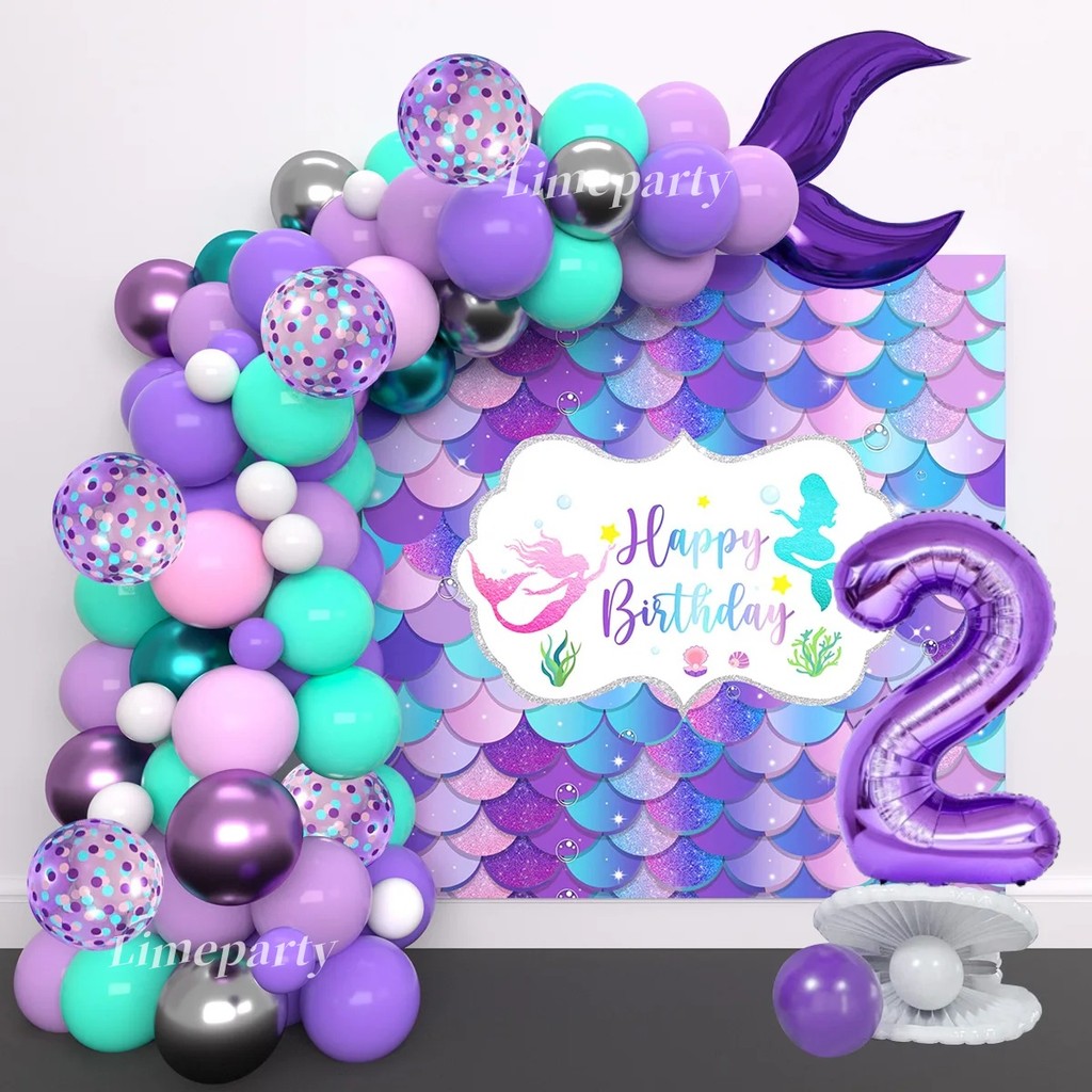 New Purple Mermaid Tail Birthday Party Decoration Kit Girl Baby Shower ...