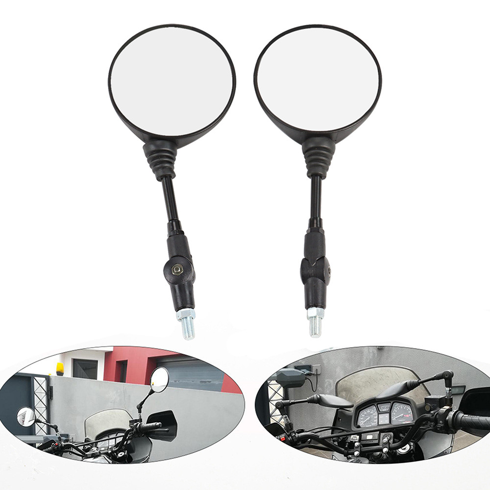 1 Pair Motorcycle Black Rearview Side Mirrors Convex Folding Round ...