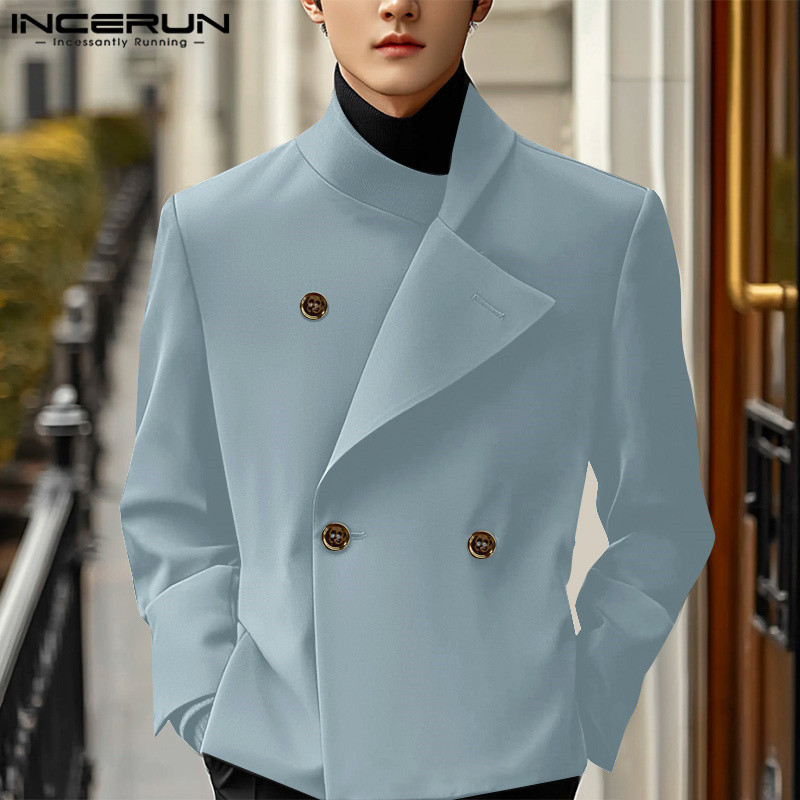 INCERUN Men Vintage Casual Deconstructed Solid Color Long Sleeve Blazer ...