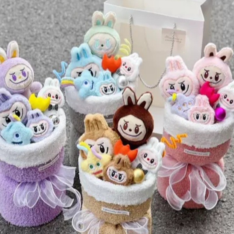 Cartoon Anime Labubu Plush Dolls Flower Bouquets Graduation Birthday ...