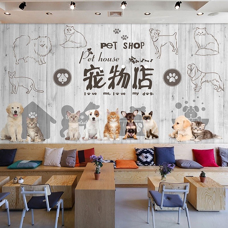 Pet Shop Renovation Wallpaper Living Room Store Wall Decoration Cat Dog ...