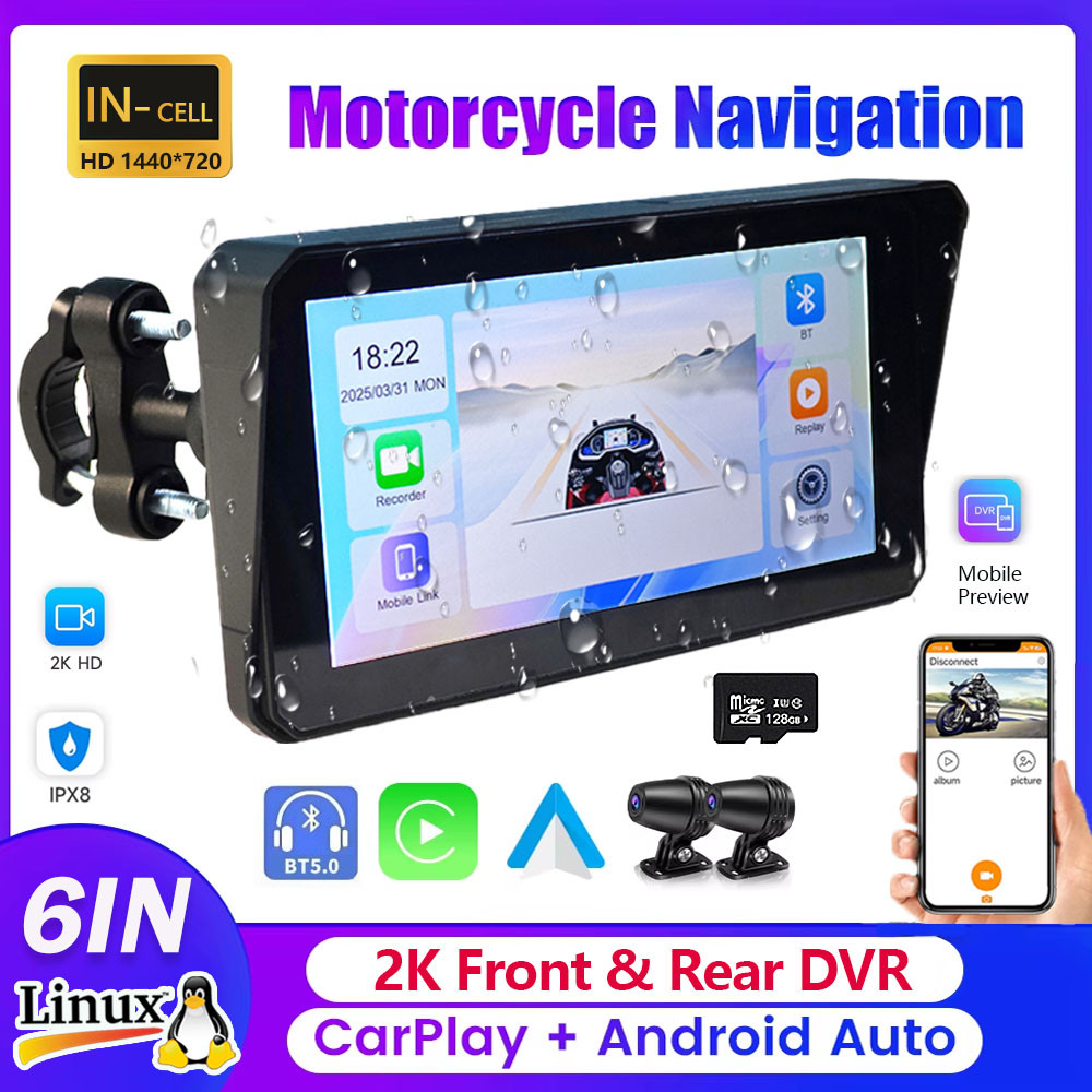 6inch Motorcycle Navigation GPS Wireless Apple Carplay Android IPX8 ...