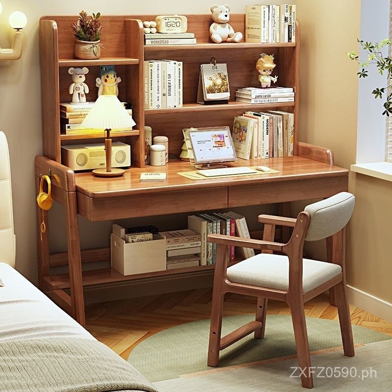 Adult Reading Desk Solid Wood Integrated Bookshelf Simple Desktop ...