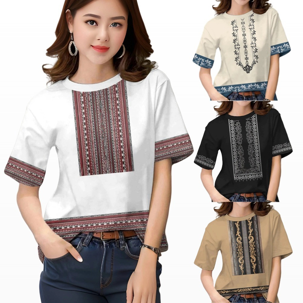 Ethnic Style Women's T-Shirt Asean Attire For Women Retro Print Pattern ...