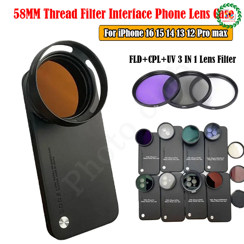 58MM Thread Filter Interface Phone Lens Case With Universal CPL UV FLD ...
