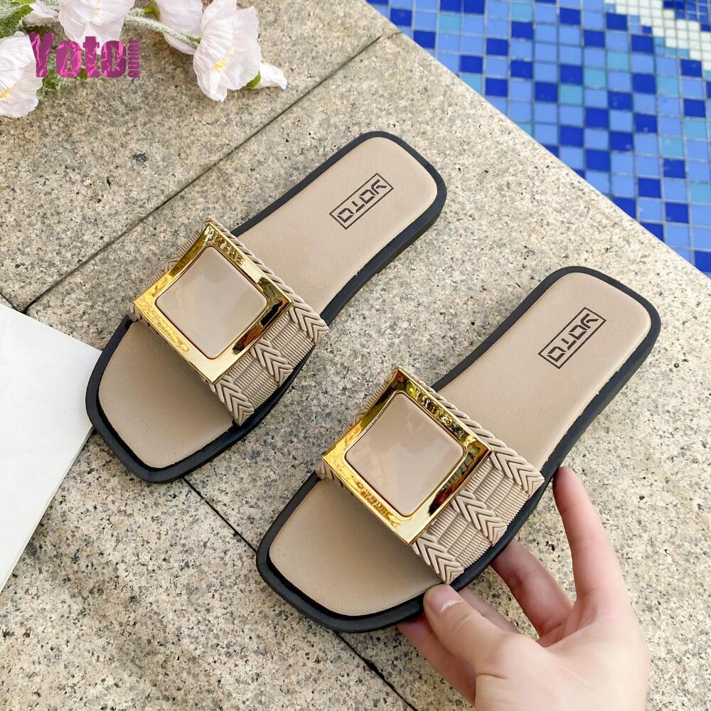 YOTO Korean Slippers for Women Rubber Made with Belt Embelish Design | Shopee Philippines