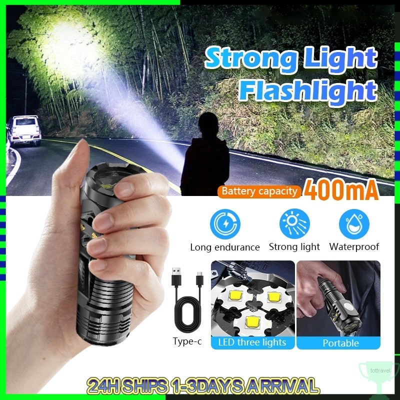 Mini Flashlight 400mAh Portable LED USB C Rechargeable 16340 18650 ...