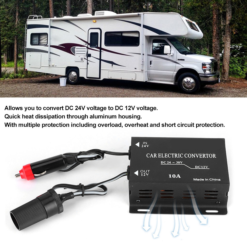 Haichao 24V to 12V Step-Down Transformer 10A Voltage Converter Car ...