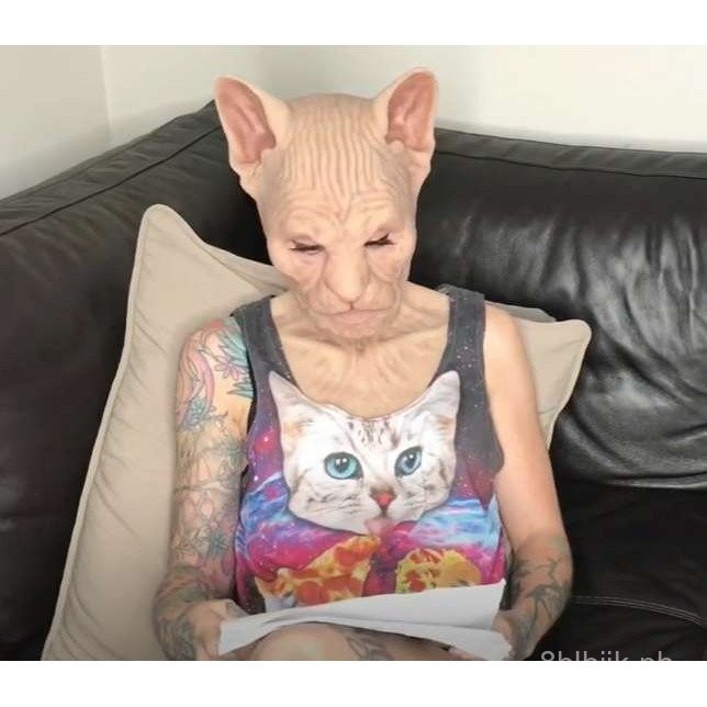 Hairless Cat Animal Mask Headgear Halloween Horror Cat Demon Face Alien ...