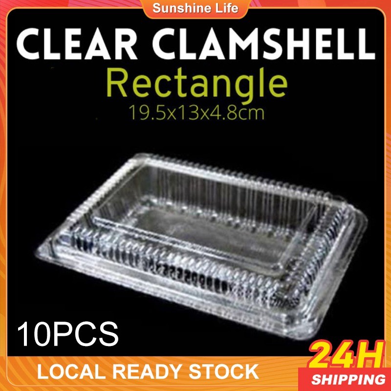 10Pcs Disposable Clear Clamshell Food Container Rectangle For Cakes ...