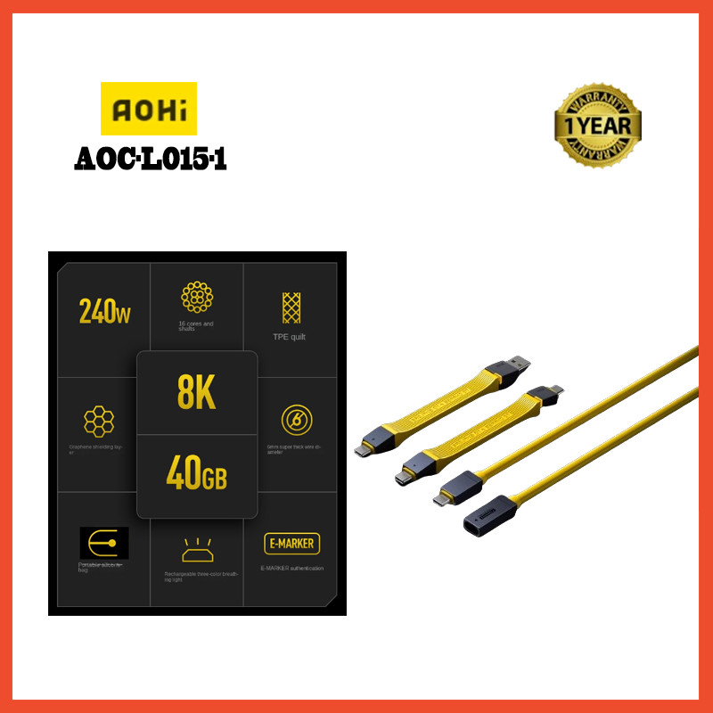 Aohi AOC-L015-1 240W USB4 full function Thunderbolt 4 splicing data cable compatible with 3 dual ...