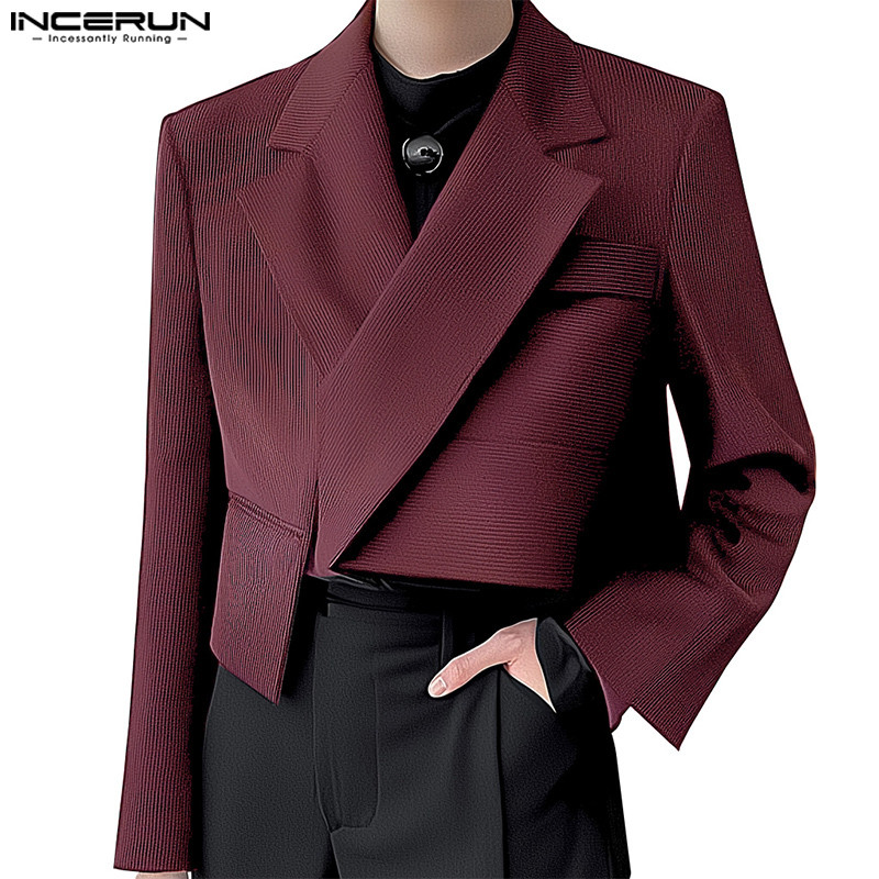 INCERUN Men Korean Casual Irregular Hem Long Sleeve Solid Color Blazer ...