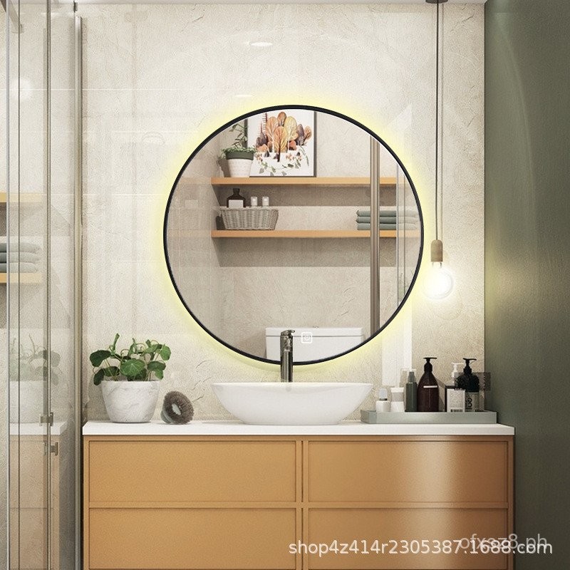 Mirror Toilet Wash Basin Bathroom Mirror Smart round Mirror led Makeup ...