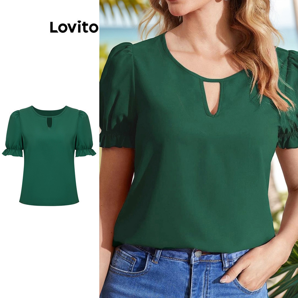 Lovito Elegant Plain Cut Out Ruffle Blouse for Women L74ED357 | Shopee ...