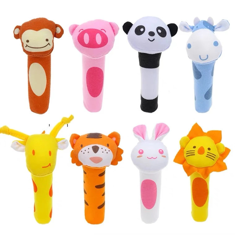 Cartoon Baby Plush Rattle Animal Stick Babies Hand Grasping Rattle Toys ...