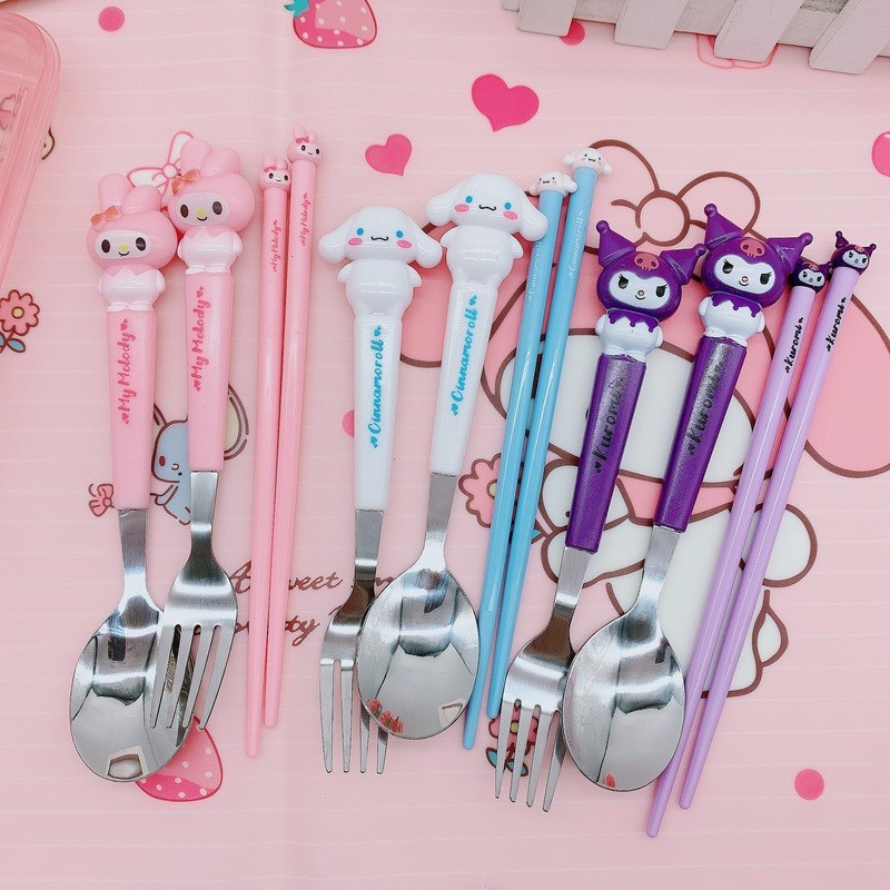 4Pcs/set Sanrio Mymelody Kuromi Cinnamoroll Tableware Set Stainless ...