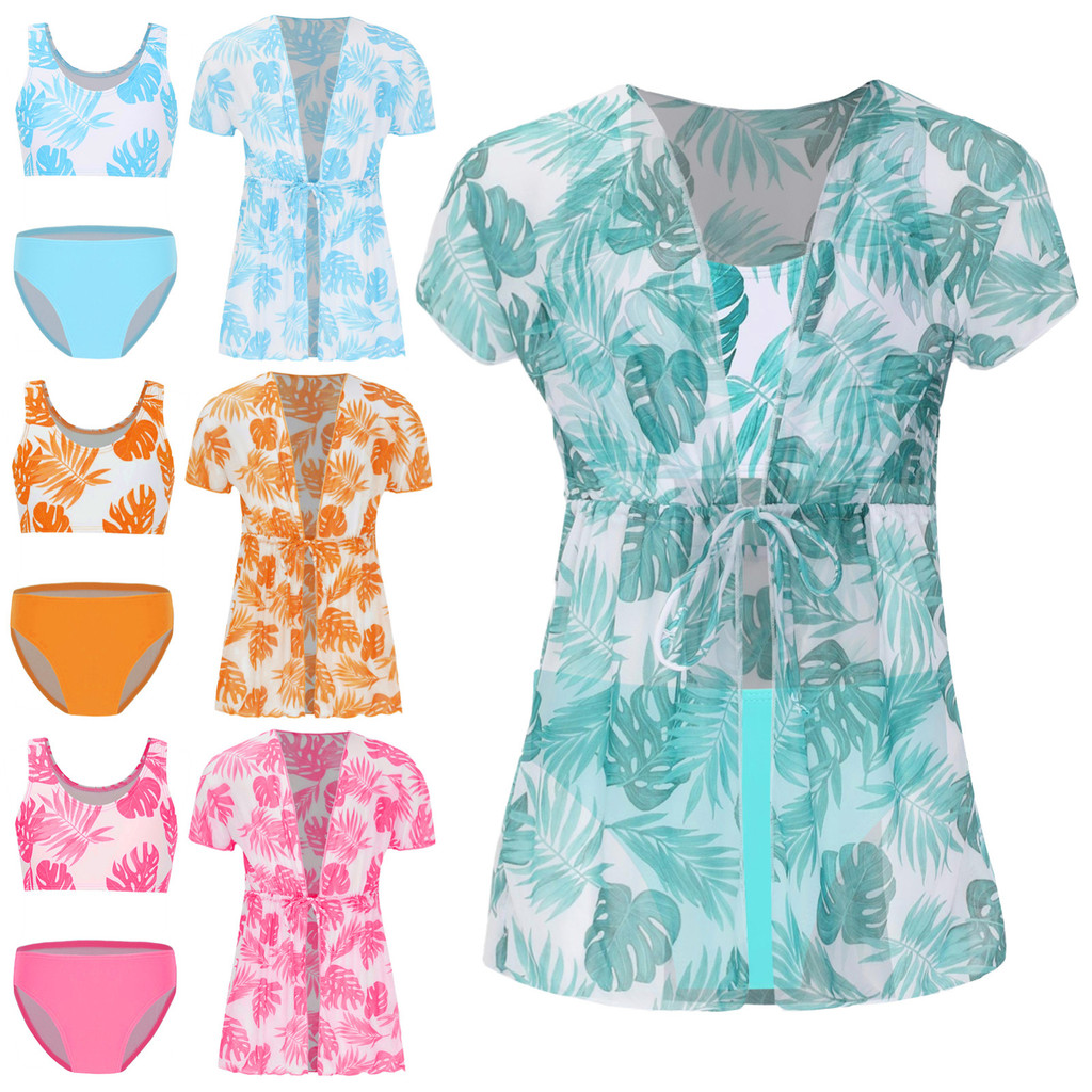 Kaerm Kids Girl 3 Pieces Tropical Print Swimming Tank Top Briefs and ...