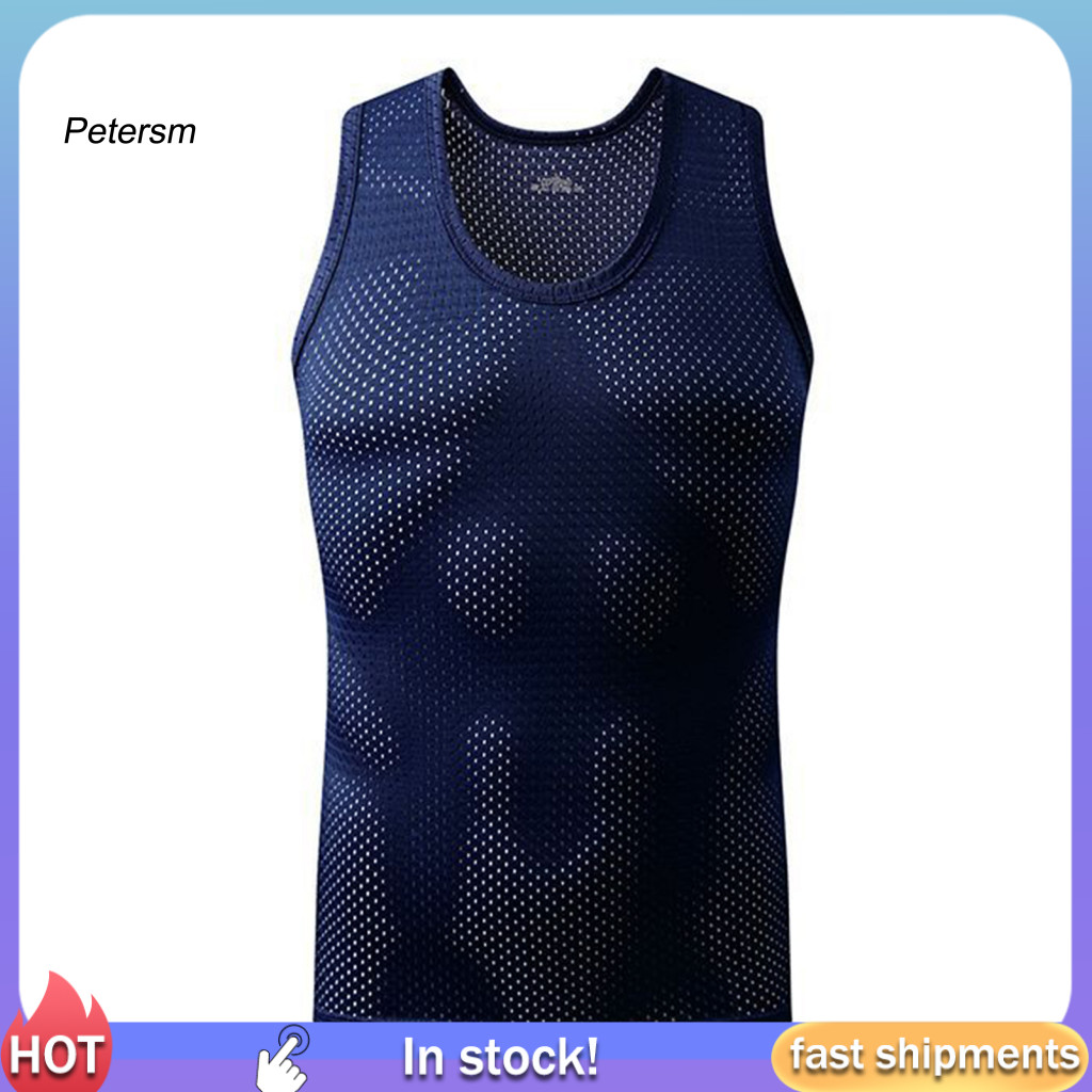PP Men Tank Top Solid Color O Neck Hollow Out Breathable Summer Top ...