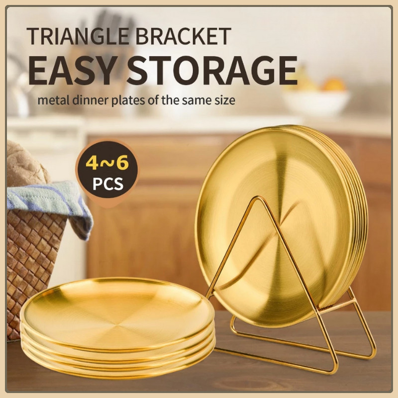 Gold Plate Set Round Stainless Serving Plate Unbreakable Dinner buffet ...