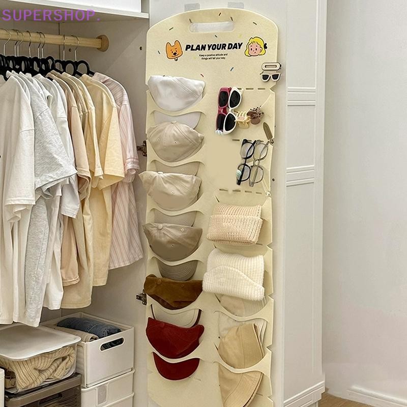 SUPERSHOP Felt Hanging Hat Organizer Cap Storage Hanger 6/12 Pockets ...