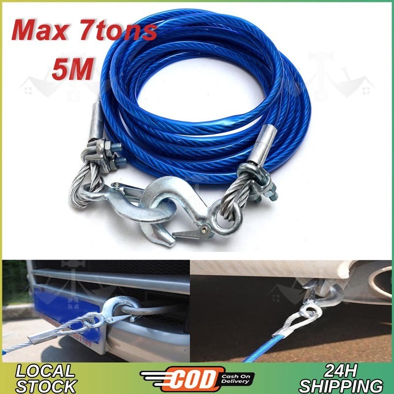 5m 7 Tons Tow Rope Steel Wire Towing Rope Car High Strength Safety Hook ...
