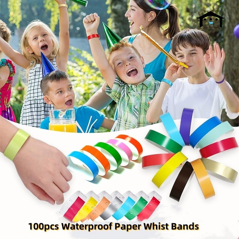 100pcs Waterproof Disposable Bracelet colorful Paper band Wristband ...