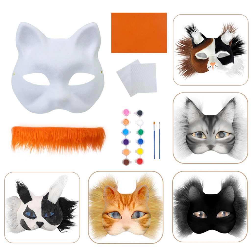 Animal Cat Masque for Painting Lightweight Cat Masque Diy White Cat ...