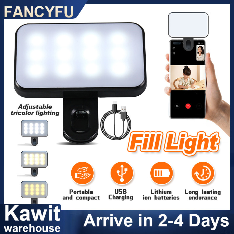 Portable Mini Selfie Fill Light 3 Modes Adjustable Brightness Clip On ...