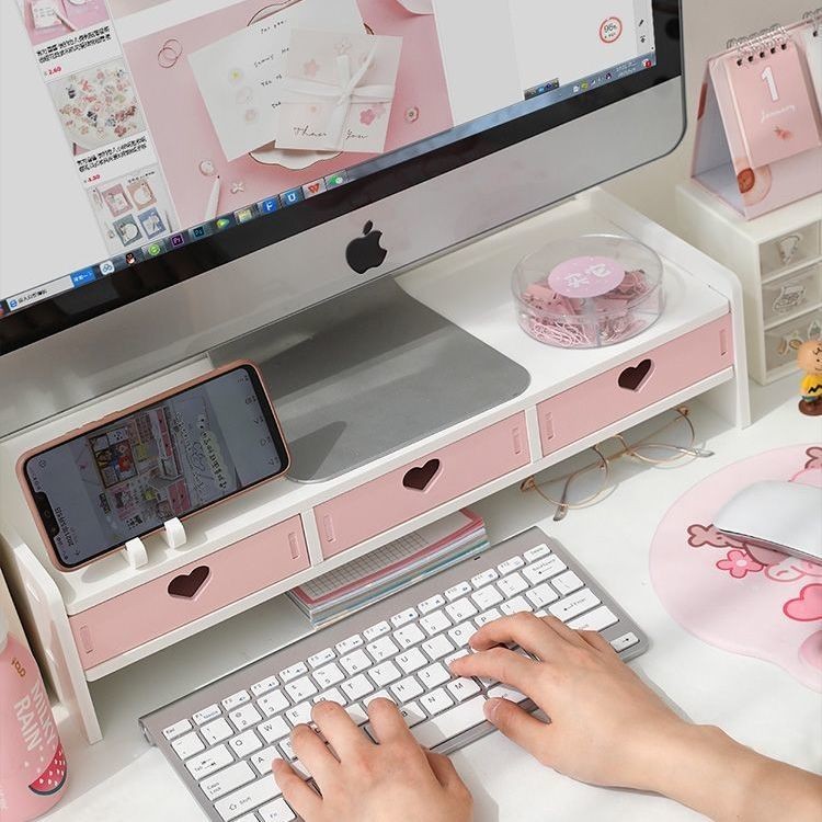 Desktop Computer Monitor Screen Elevated Rack Desktop Cute Shelf Handy ...