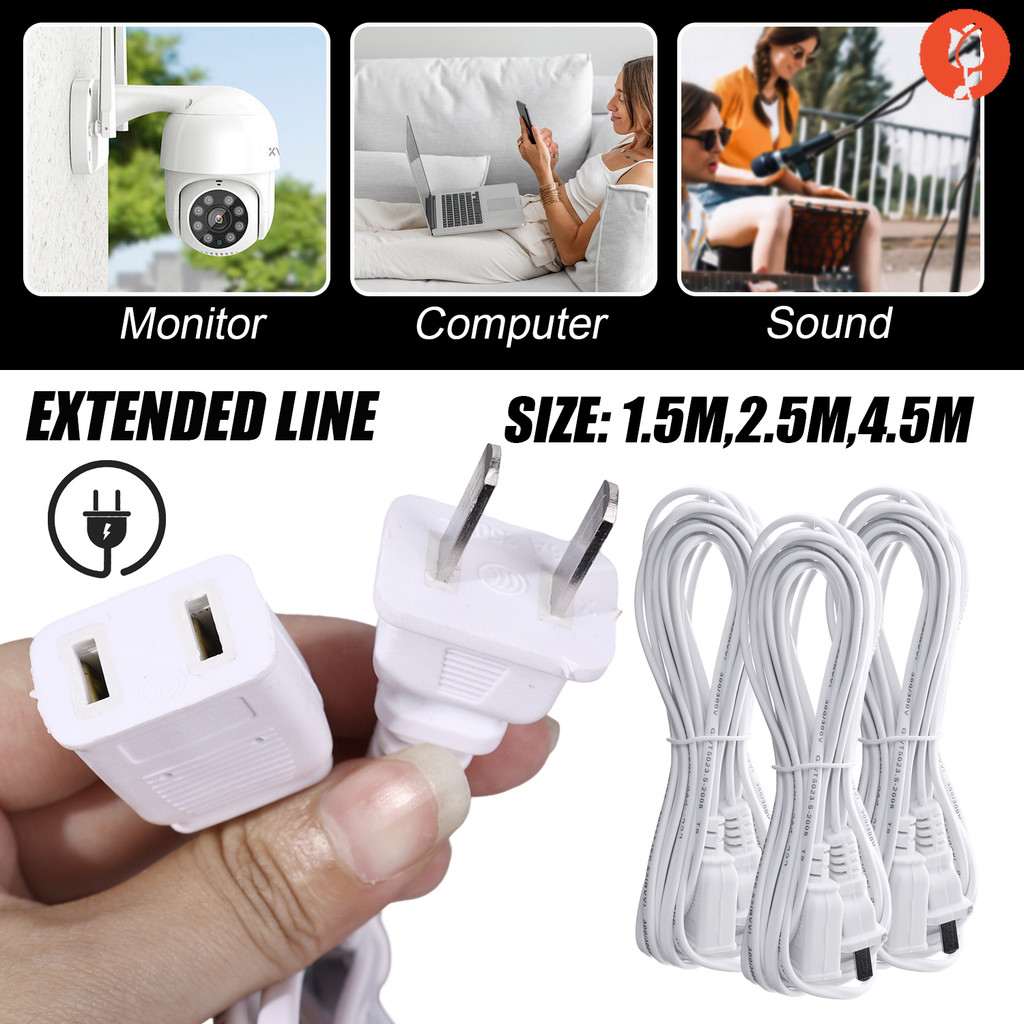 1.5M/2.5M/4.5M Dual Pin White Power Plug Extension Cord -250V 6A Multi ...