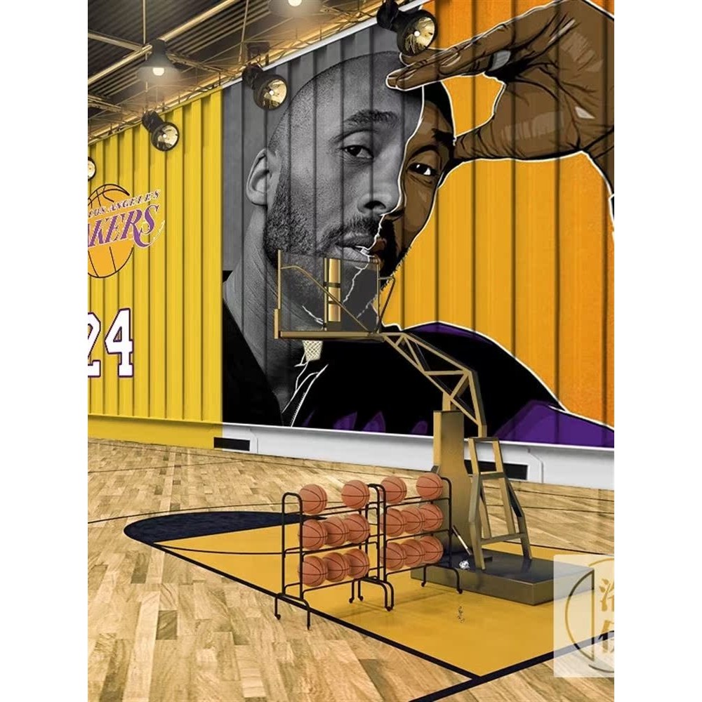 Kobe Bryant Wallpaper Basketball Court Theme Room Decoration NBA Wall ...