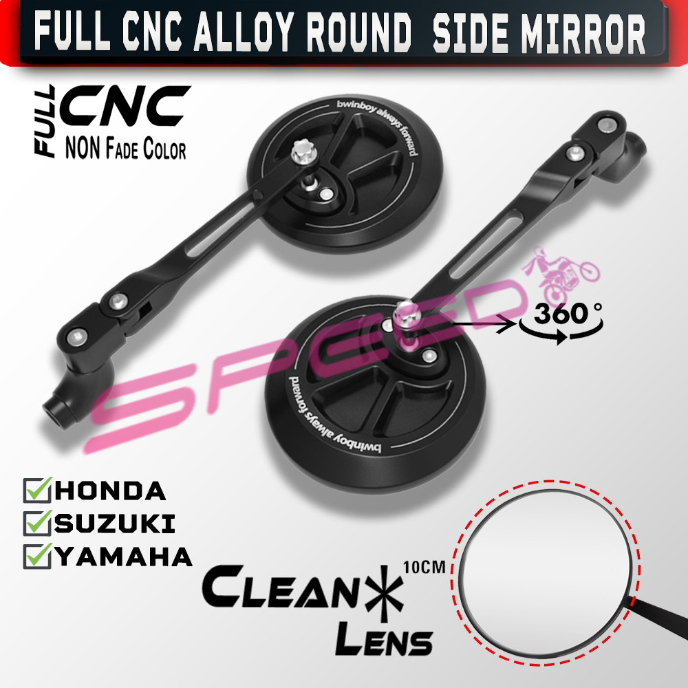 Full CNC alloy round Side mirror adjustable rotation Universal With ...