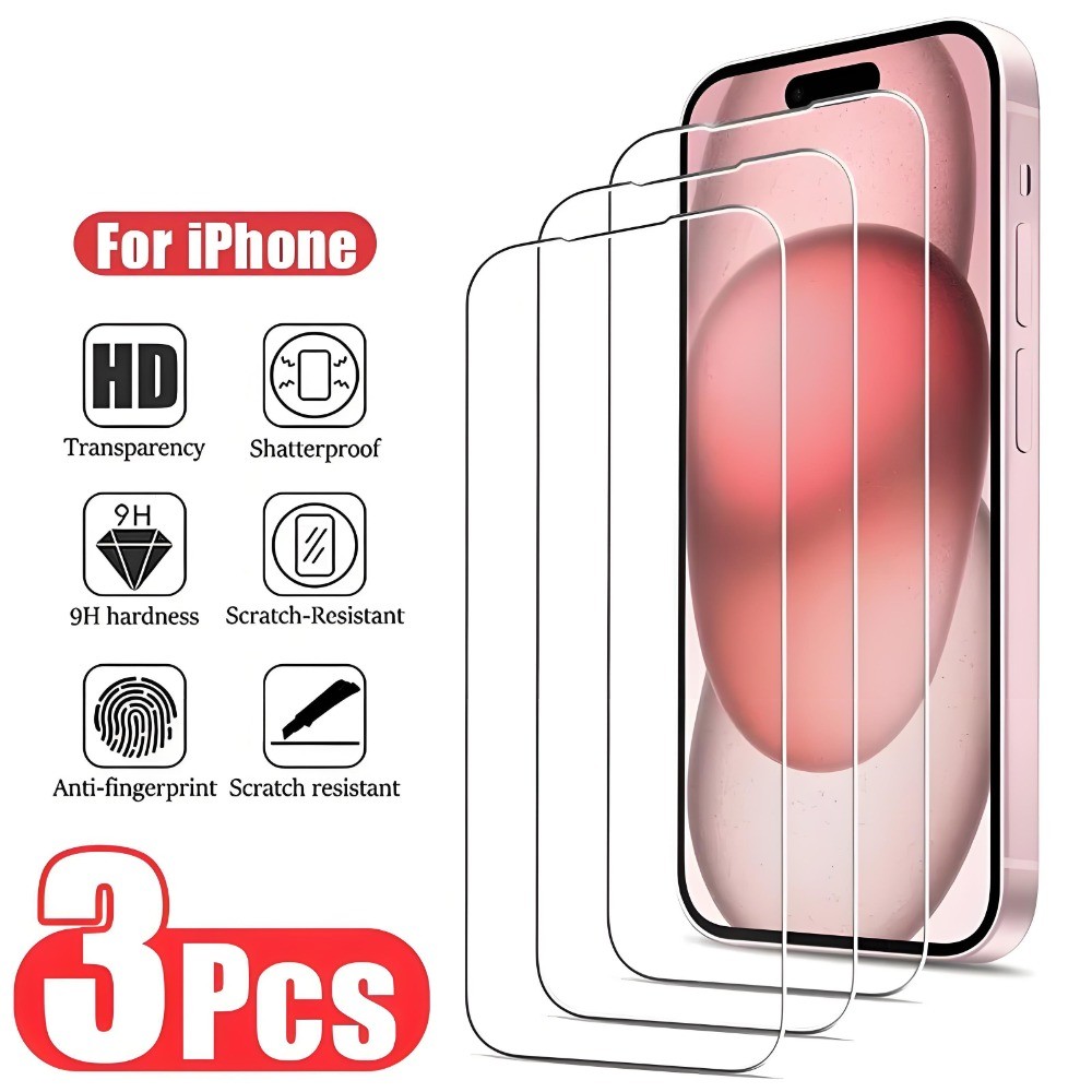 1-3 pcs HD Glass Protective Film for iPhone 16 Pro Max 16E 15 14 13 12 ...