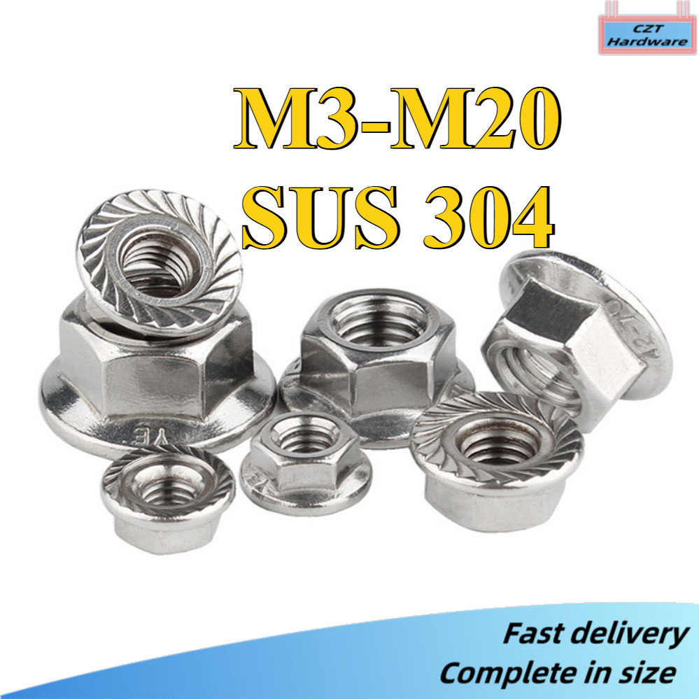Flange Nuts SUS304 Hexagonal Flange Nut M3/M4/M5/M6/M8/M10/M12/M14/M16 ...
