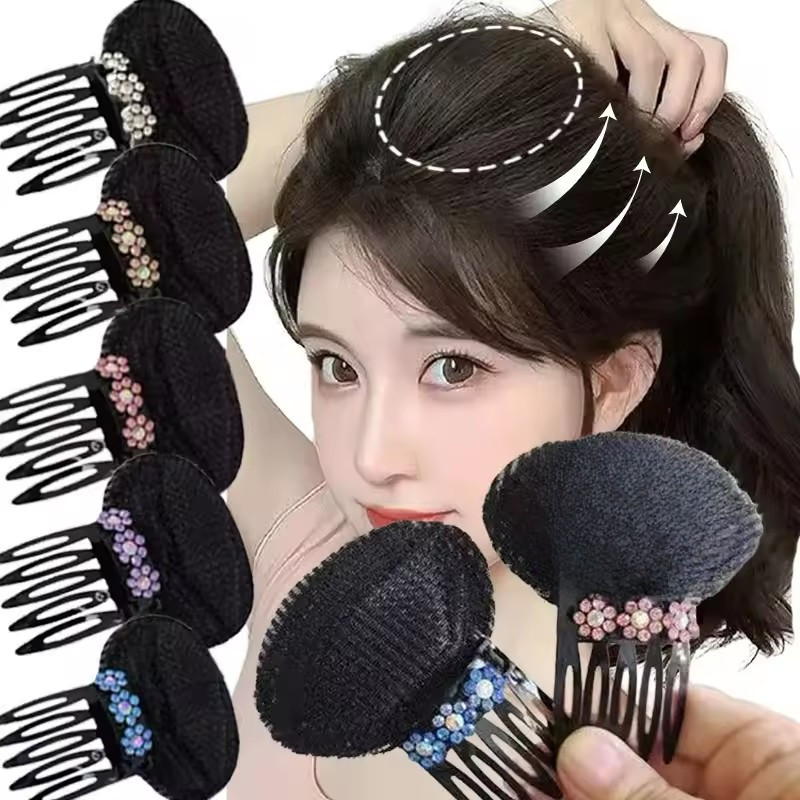 Rhinestone Invisible Puff Hair Pad Plug Comb / Women Head Cushion Hair ...