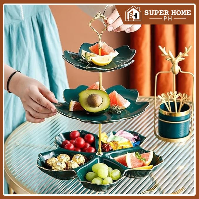 SHOME Light Luxury Ceramic Five Grid Three layer Fruit Plate Stand ...