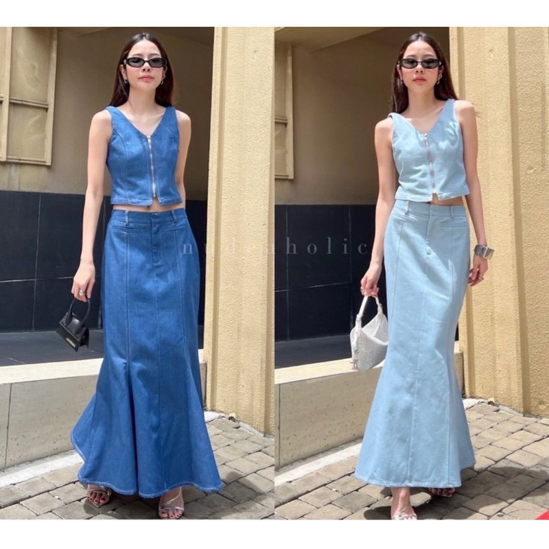 F.Fiesta Denim Terno LongSkirt Top w/Zipper # 7659 | Shopee Philippines