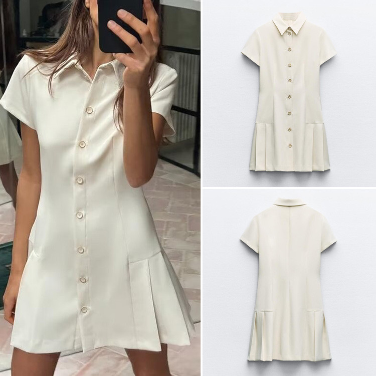 Zara 2024 Summer New Product Women's Narrow-Waisted Wide Pleated Mini ...