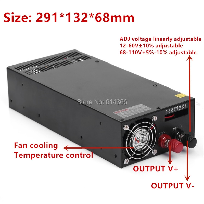 1000W 1200W Switching Power Supply DC 0-12V 15V 24V 36V 48V 60V 80V ...