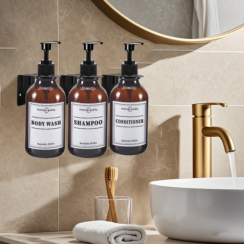 POSSBAY 500ML Shampoo Conditioner Bottles with Label,Hanger Wall ...