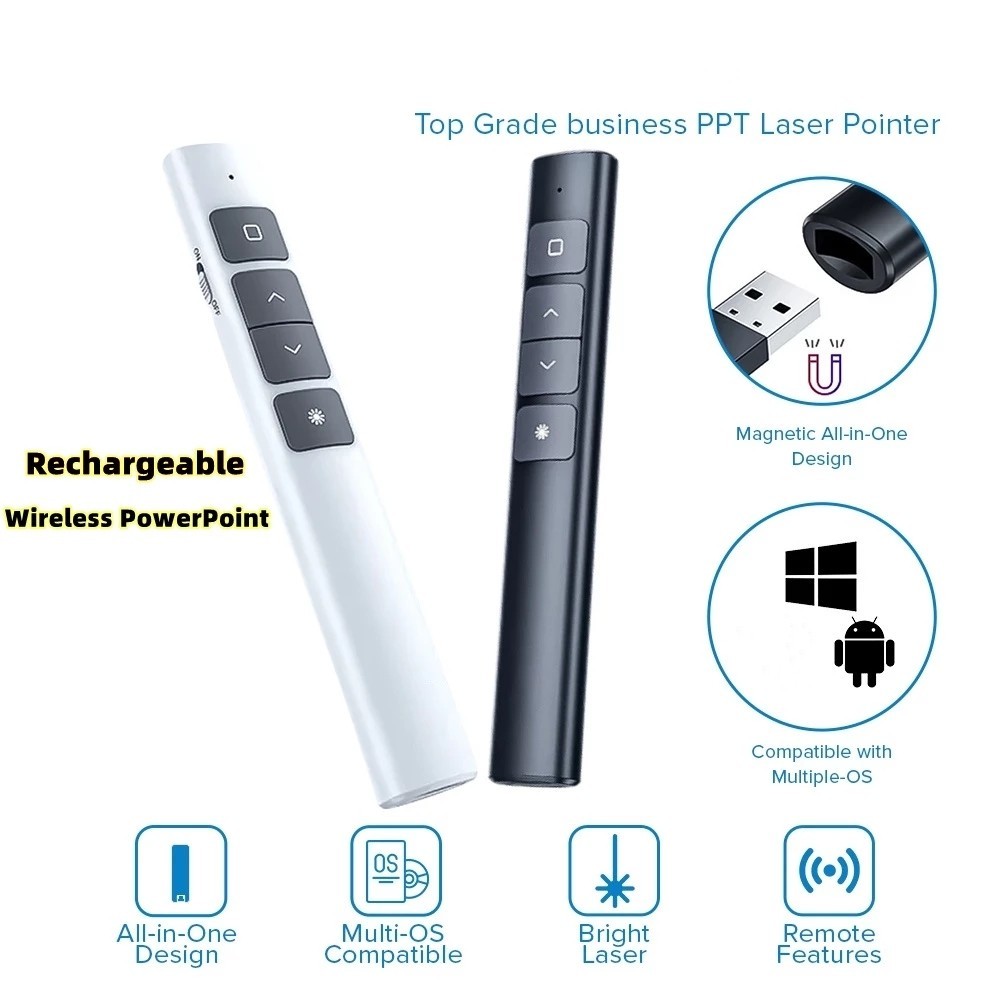 2.4G Rechargeable Wireless Powerpoint Pen Presenter Clicker Laser ...