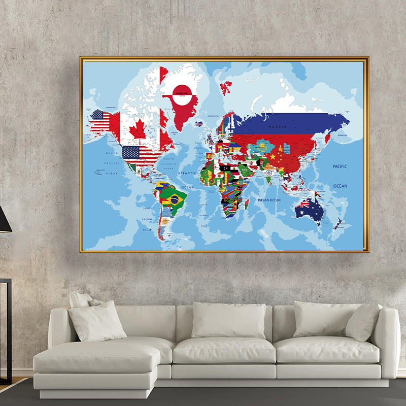 !new! Multi-size World Map with Flags, World Map , Unframed Decorative ...