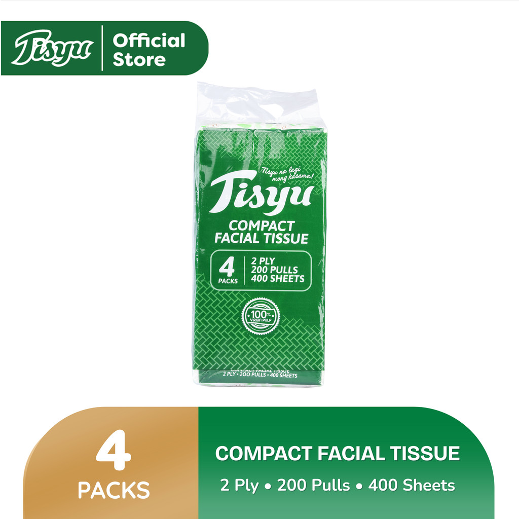 Tisyu Compact Facial Tissue 200-Pulls 2-ply (Pack of 4) | Shopee ...