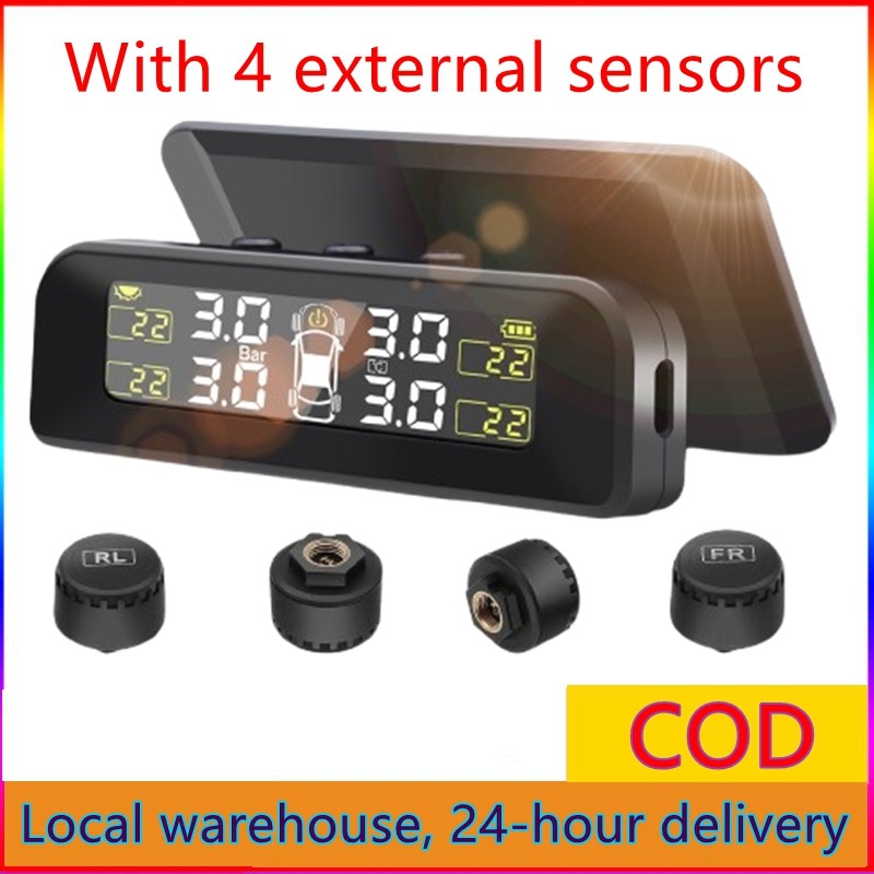 Car TPMS Real-time Display Pressure External Sensors Tyre Solar Auto ...