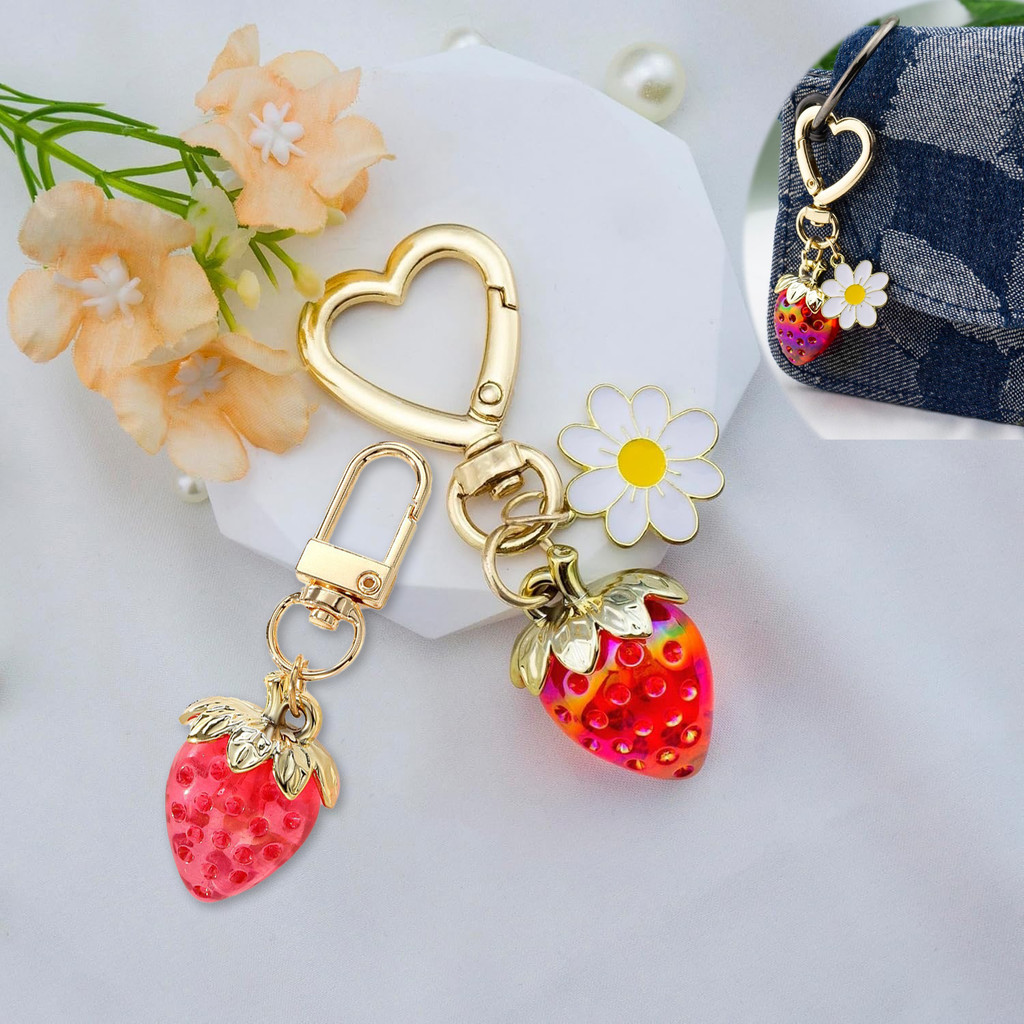 Peach Heart Buckle Strawberry Keychain Bag charm Ins Bag Accessory Car ...