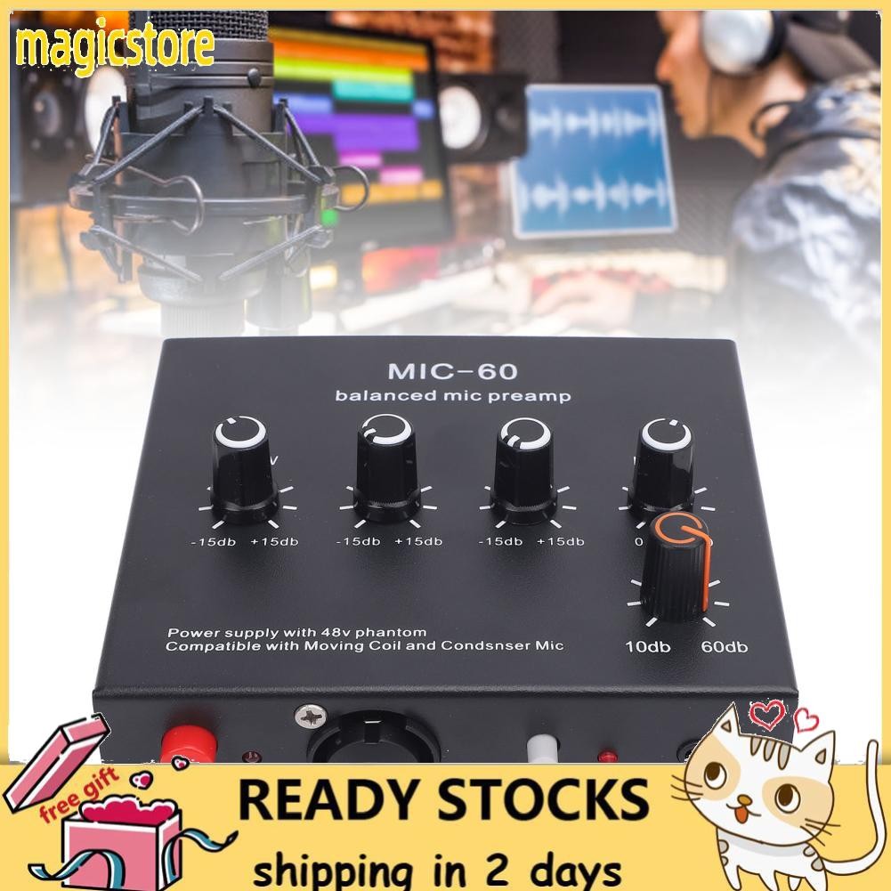 Macospice Mic Preamp 60dB Gain Microphone 48V Preamplifier for ...