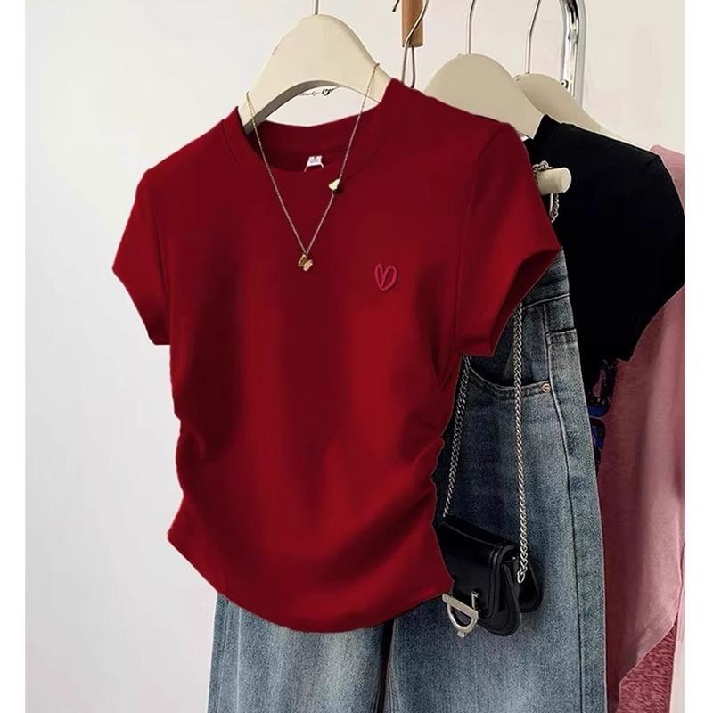 S-XL 100% Cotton Women's Summer Short Sleeve T-shirt Korean Round Neck ...