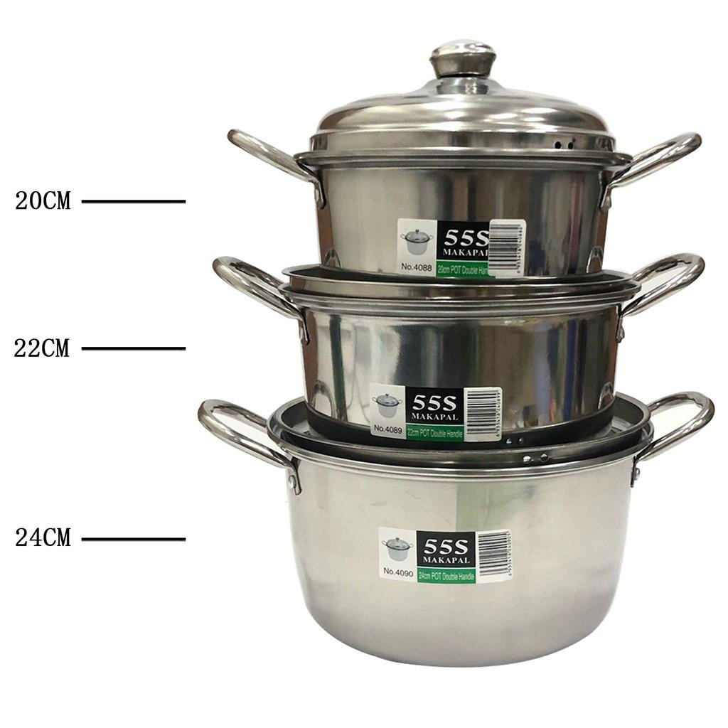 CASSEROLE POT STAINLESS 55S MAKAPAL POT DOUBLE HANDLE Stainless steel ...
