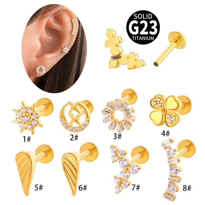 1 Piece Wing Flower Shape G23 Titanium Internally Thread Labret Stud ...