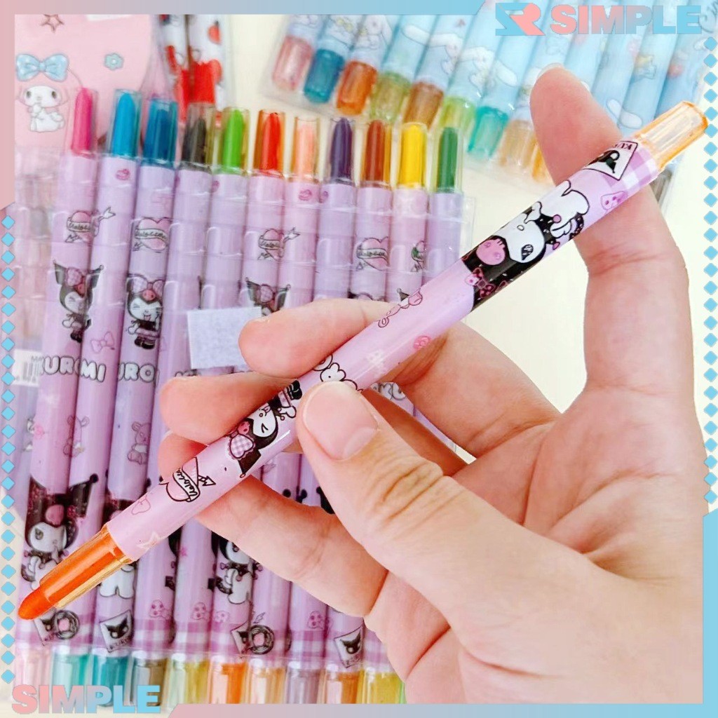 12 Color Kuromi Melody Washable Rotating Crayon Safe Nontoxic Graffiti ...